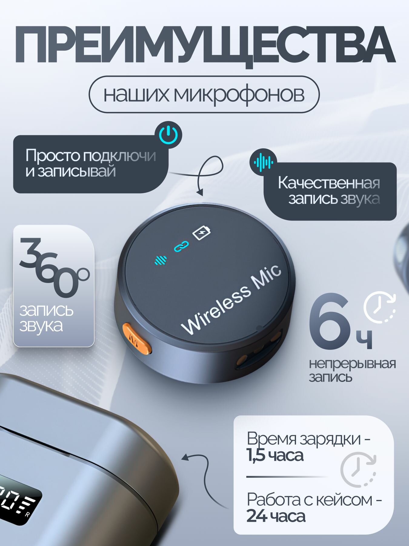Микрофон петличный, петличка для айфона, беспроводной для iphone, Android Type-C, 2шт