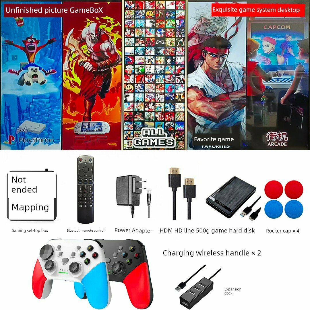 Игровой стриминг-бокс с двойными беспроводными контроллерами, бело-черной цветной заряжающей гарнитурой, HDD 500 ГБ для