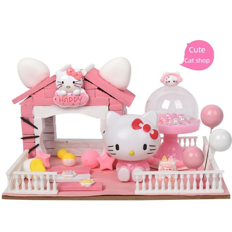 Креативный набор DIY для творчества с ландшафтной моделью - Милая Cat Cottage для детей, набор для рисования