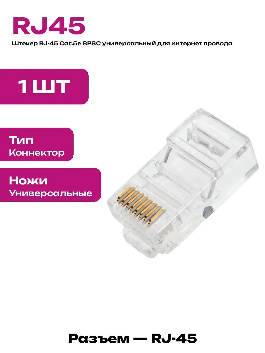 Разъем для интернет кабеля RJ-45 8P8C Cat.5e поликарбонатный