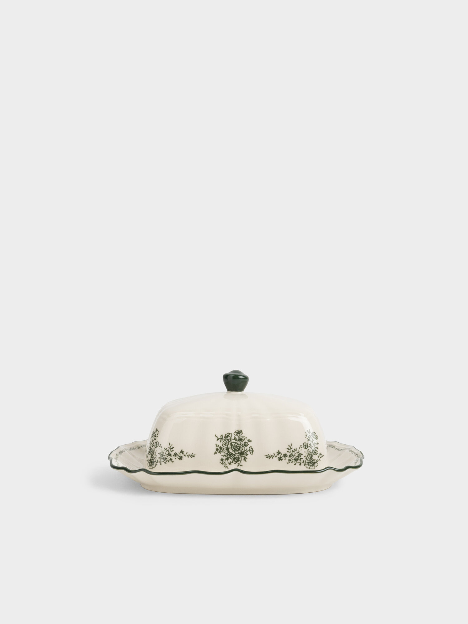 Масленка, 20 см, фарфор P, прямоугольная, молочная, Зеленые цветы, Green lace, Kuchenland