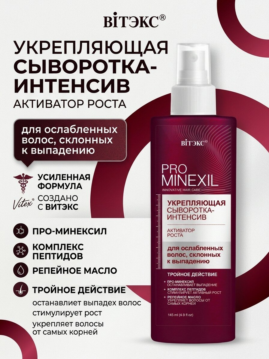 Сыворотка Витэкс "PRO MINEXIL", для активации роста и укрепления ослабленных волос, 145 мл