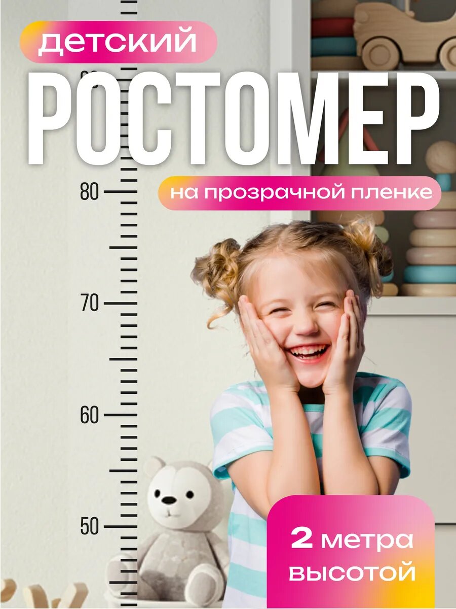 Ростомер детский на стену, прозрачный 200 см