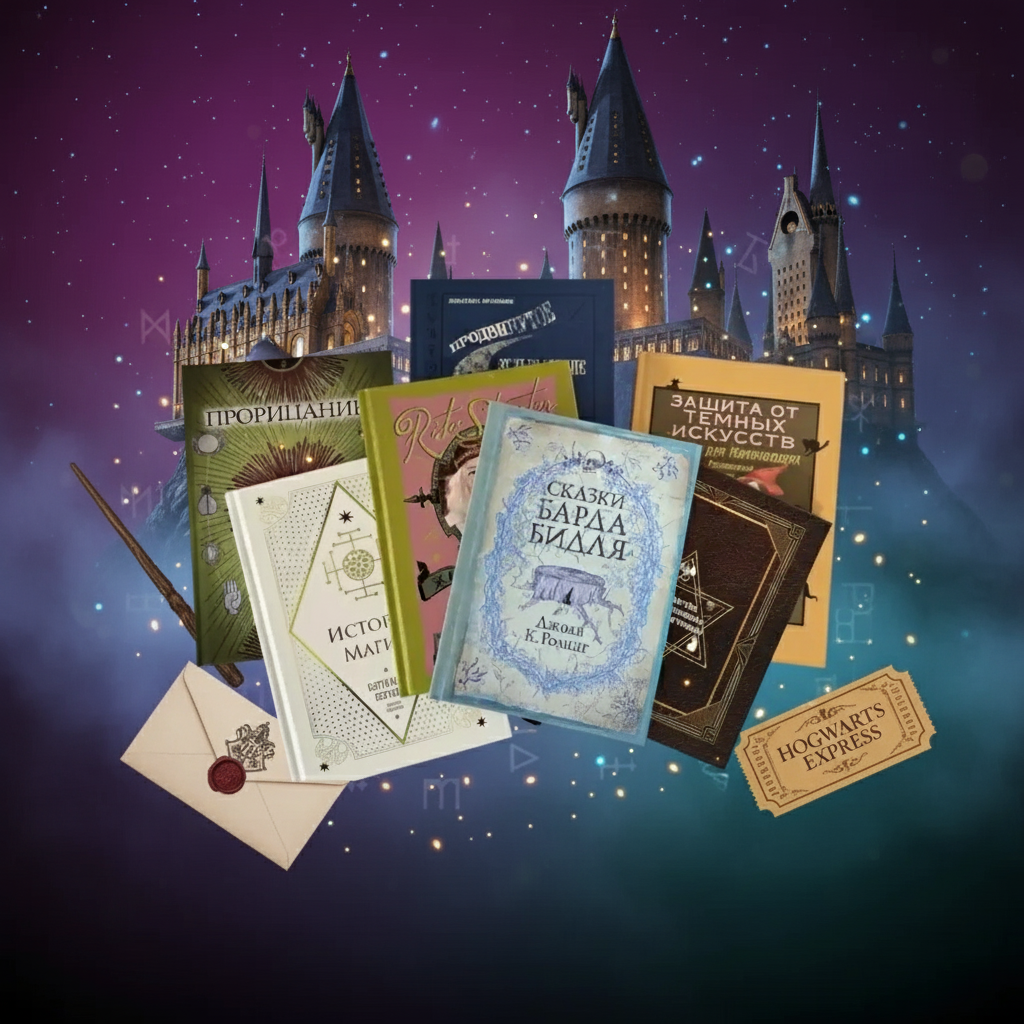 Гарри Поттер — Учебники Хогвартса и «Сказки барда Бидля»: комплект 7 книг + подарки