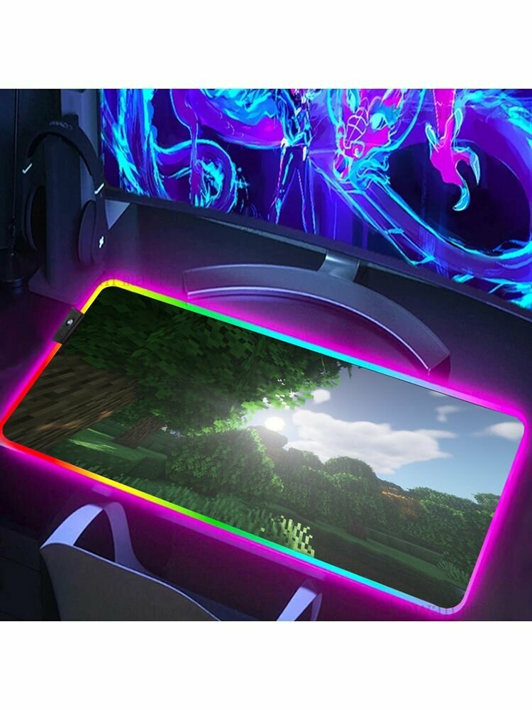 RGB LED Игровая клавиатура и коврик для мыши Minecraft gaming, классное освещение, размер 40x90xxl,