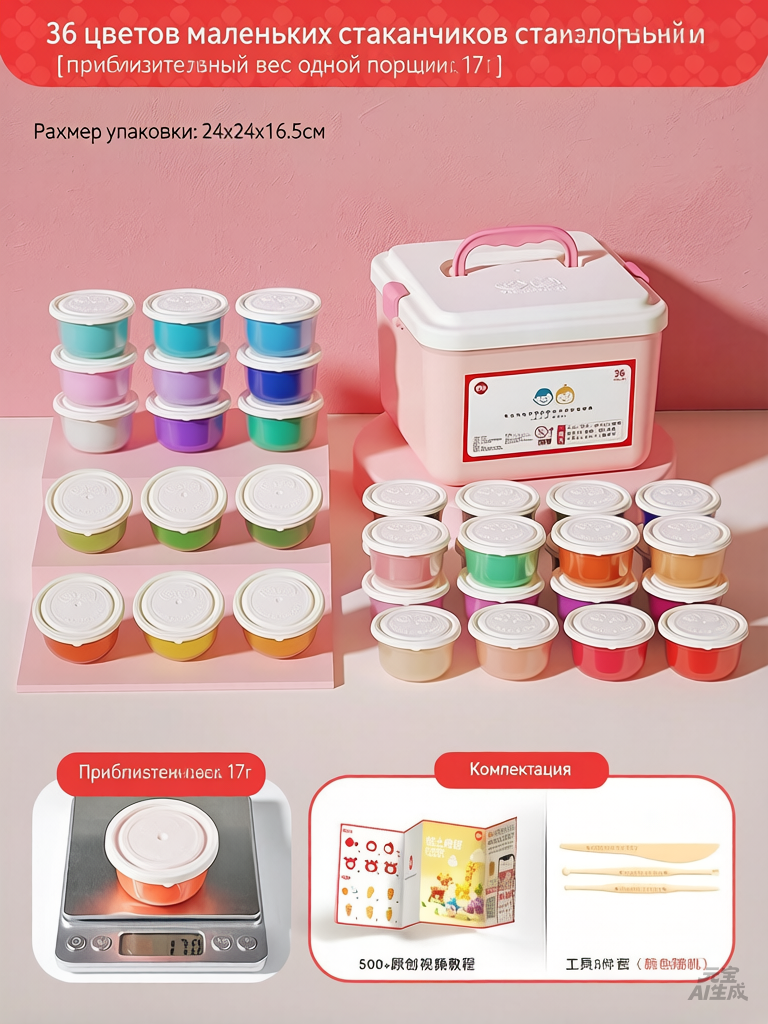 Детская глиняная игрушка ручной работы из цветной глины-36 цветов, 10-граммовая чашка из глины-розовая большая коробка