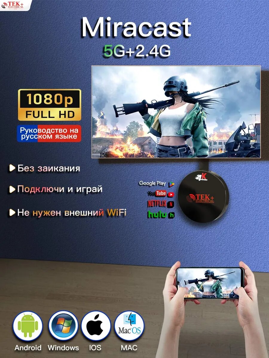 Беспроводной ТВ медиаплеер ChromeCast HDMI 1080P 5G/2.4G