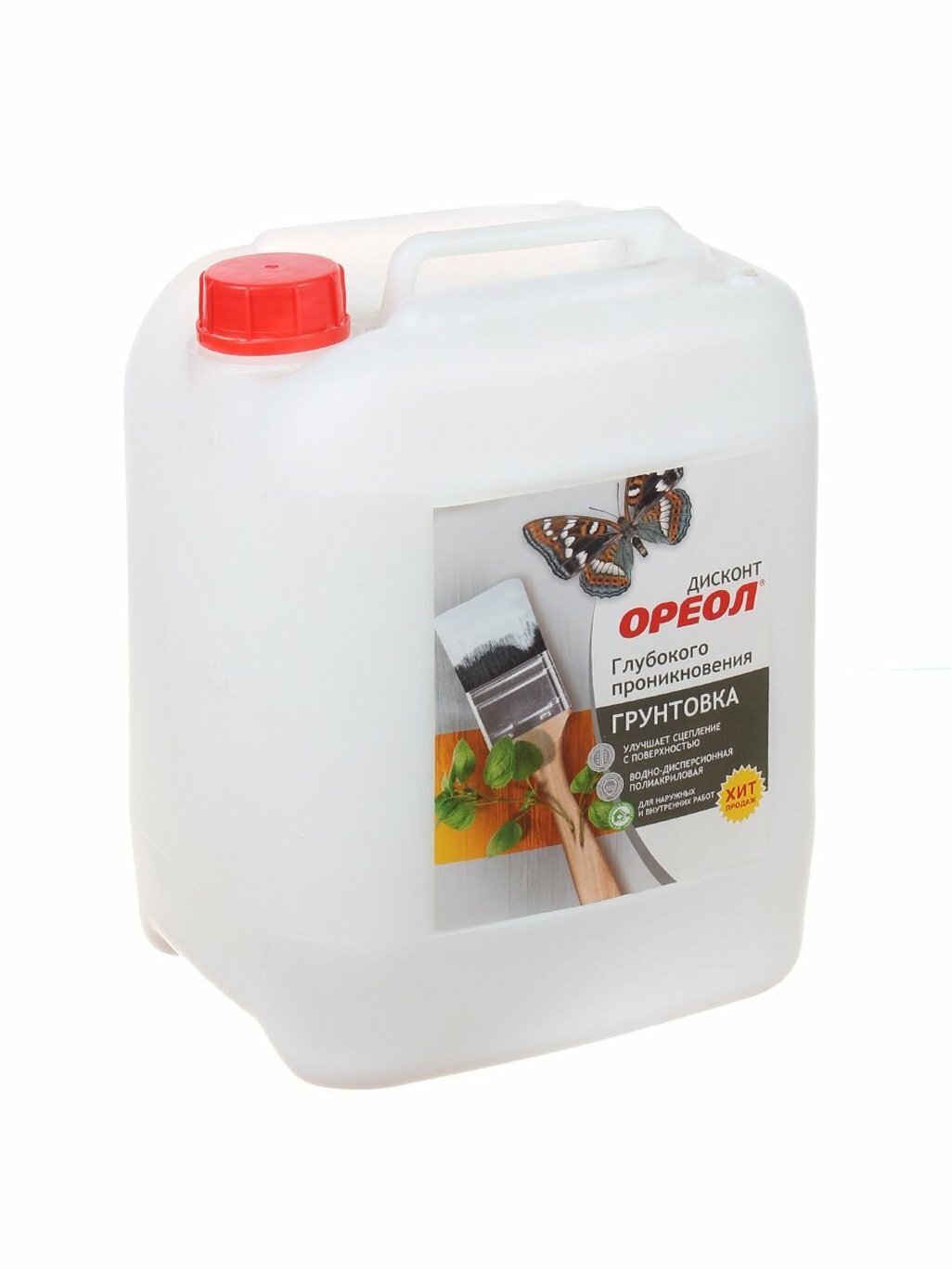 Грунтовка акриловая Ореол Дисконт глубокого проникновения 5 кг для внутренних и наружных работ водно-дисперсионная
