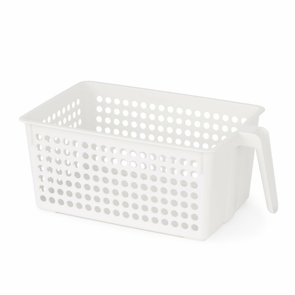 Корзина для хранения Альтернатива 27х17х12 см, прямоугольная пластиковая белая корзинка с ручкой для организации дома