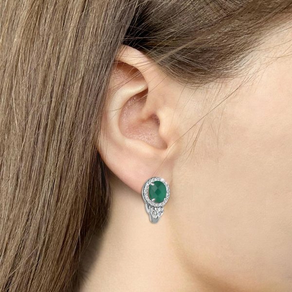 Серьги Abis, серебро, 925 проба, родирование, фианит, агат, длина 1.8 см, , зелeный — фото 1