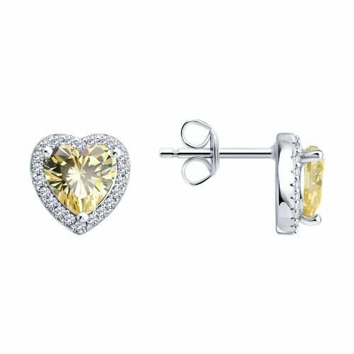 Серьги пусеты, серебро, 925 проба, родирование, фианит