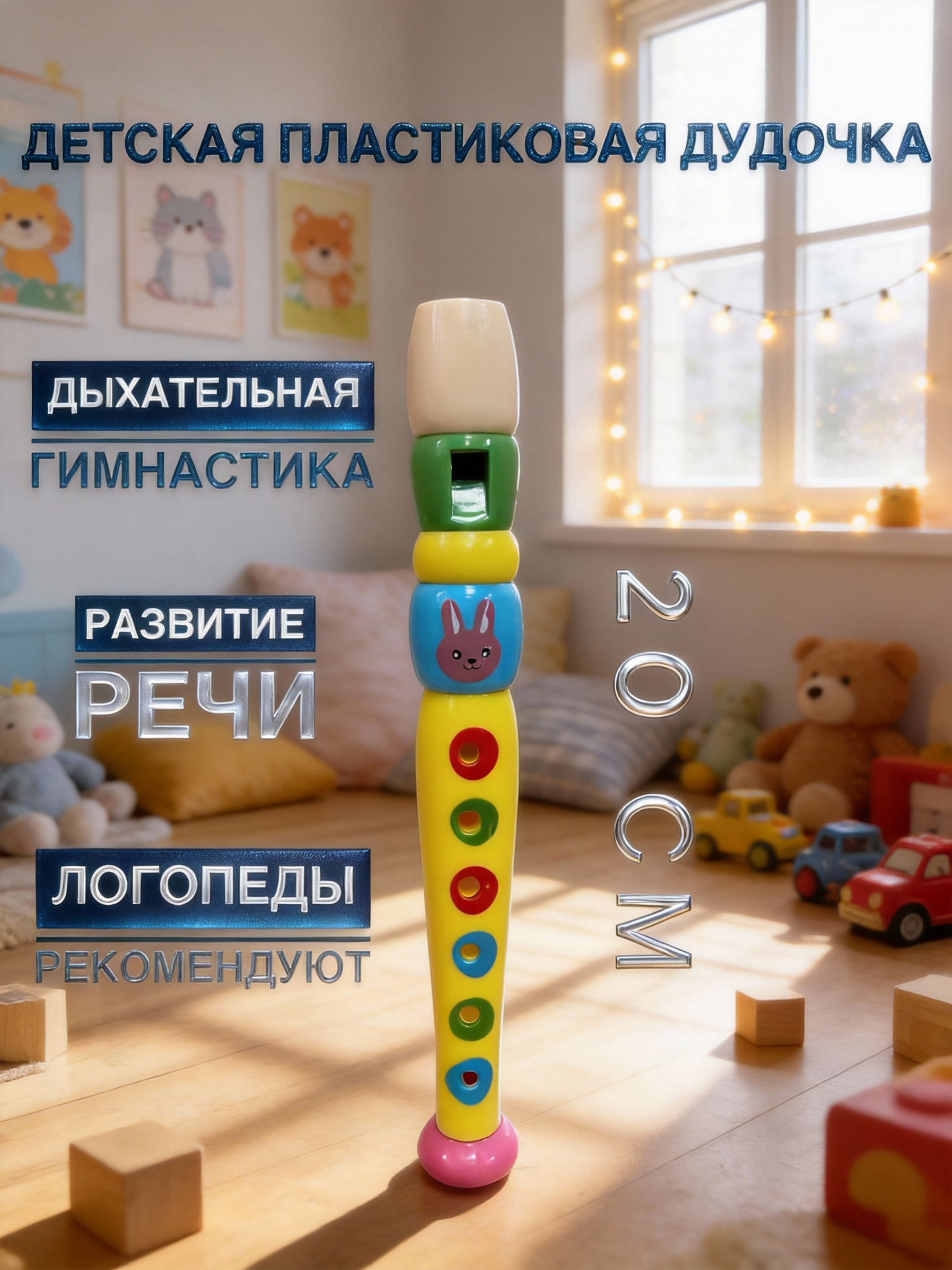 Детский музыкальный инструмент, яркая дудочка из пластика — развивающая игрушка для формирования чувства ритма и координации