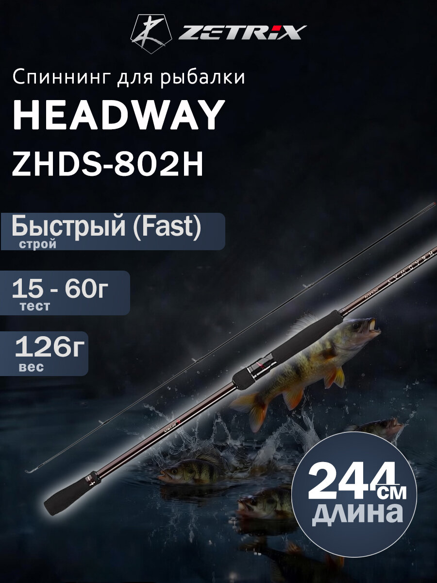 Спиннинг для рыбалки Zetrix Headway ZHDS-802H 15-60G, штекерный.