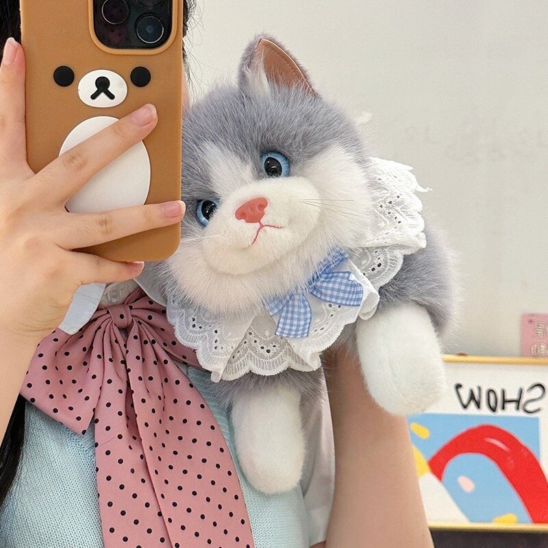 Имитация кошки-рэгдолла, милая мяукающая кошка, плюшевая игрушка - серый вокальный кот-рэгдолл, 45 см