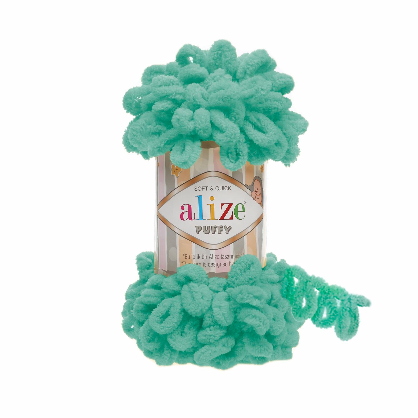 Пряжа для вязания Puffy Alize 3 мотка (9 м, 100 гр), цвет 490 морская волна