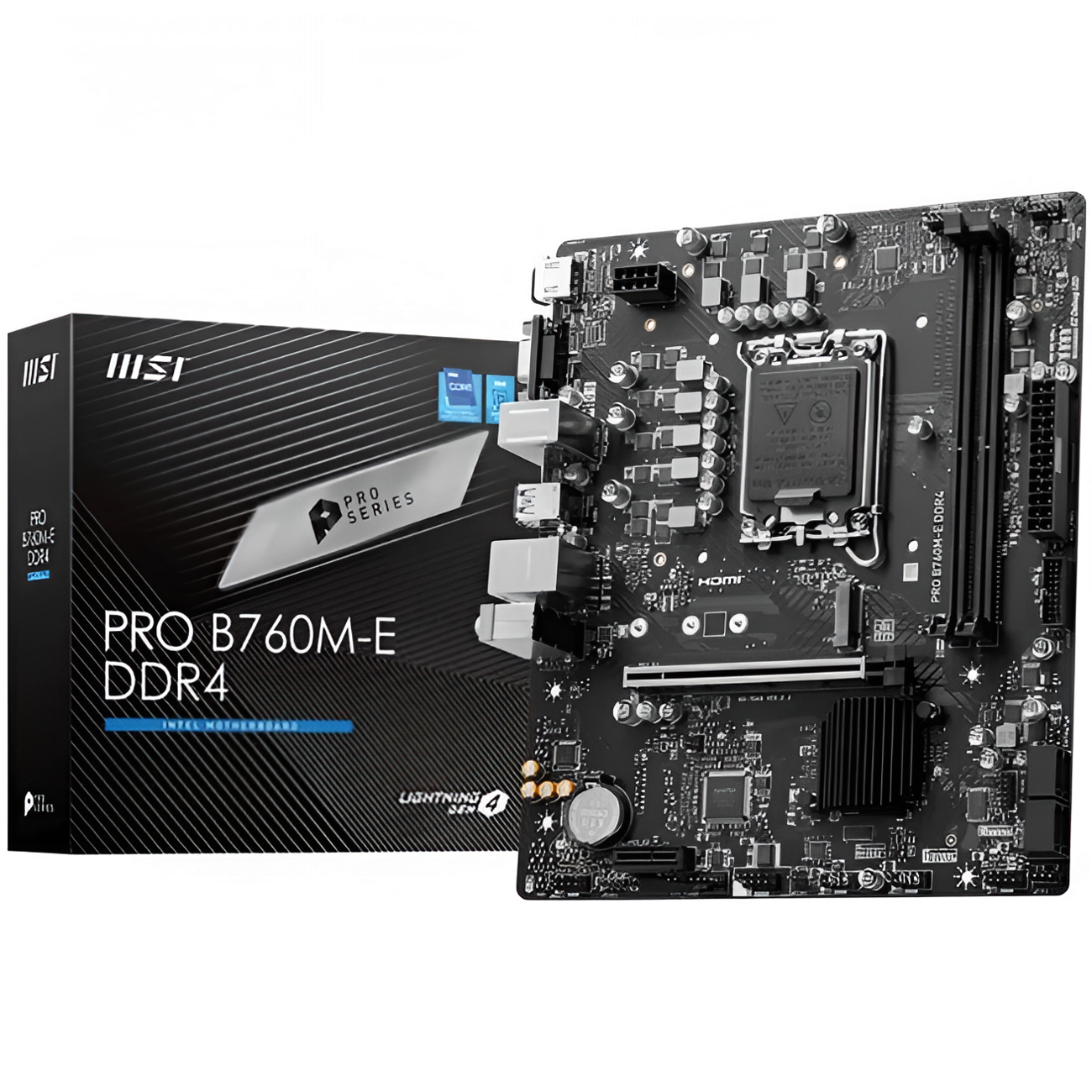 Материнская плата MSI PRO B760M-E DDR4 (LGA1700/B760/2xDDR4/PCI-Ex16/PCI-Ex1/M.2/SB7.1/GLAN/HDMI/VGA/mATX)