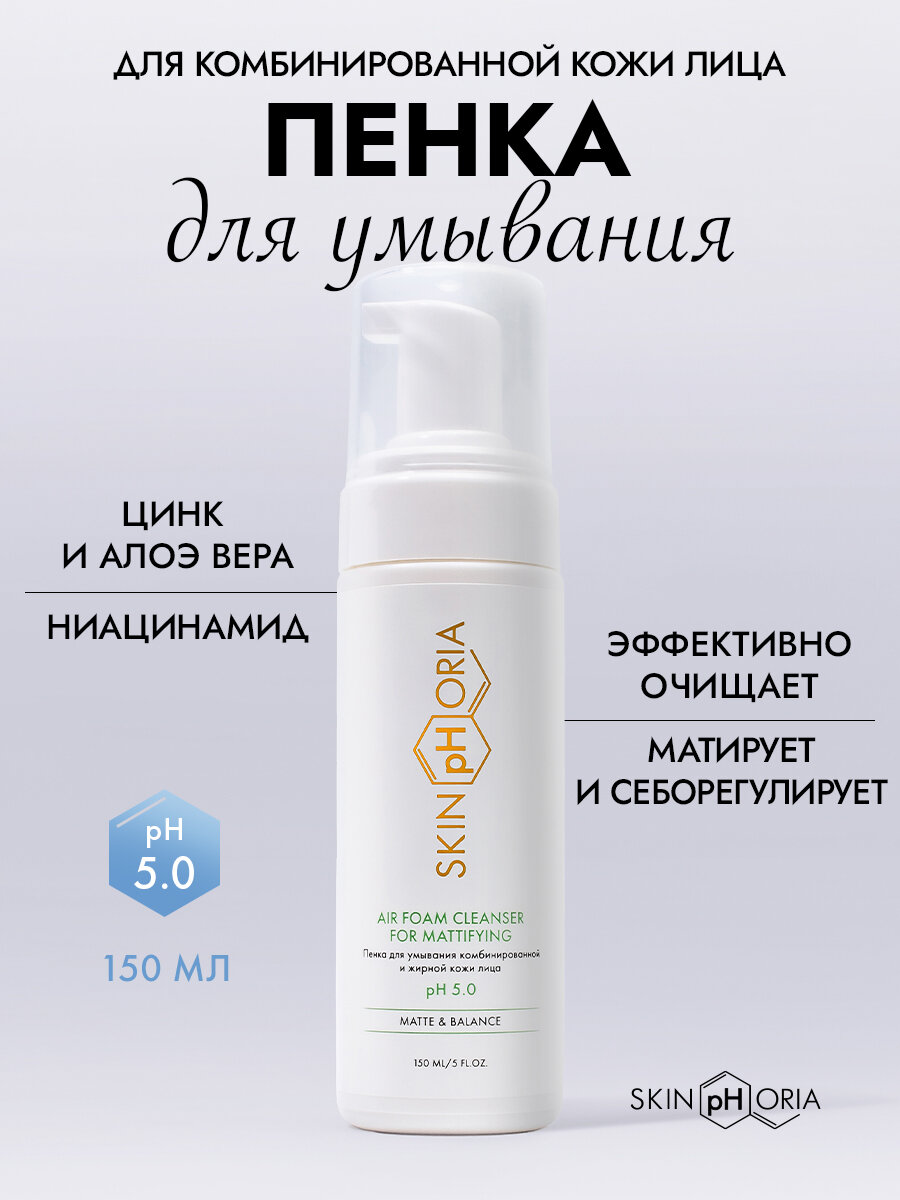 Пенка для умывания лица матирующая для комбинированной и жирной кожи с ниацинамидом, алантоином и соком Алоэ ниацинамид алантоин алоэ для комбинированной кожи для жирной кожи