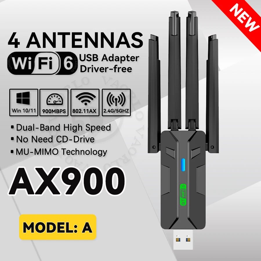 Wi-Fi 6 USB адаптер AX900, 4 антенны, Model A