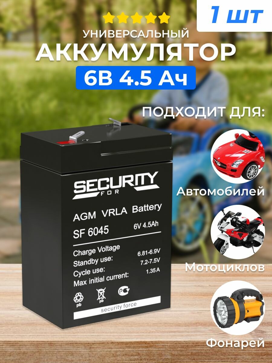 SF 6045 Аккумулятор 6В 4,5 А/ч для ИБП 1шт.