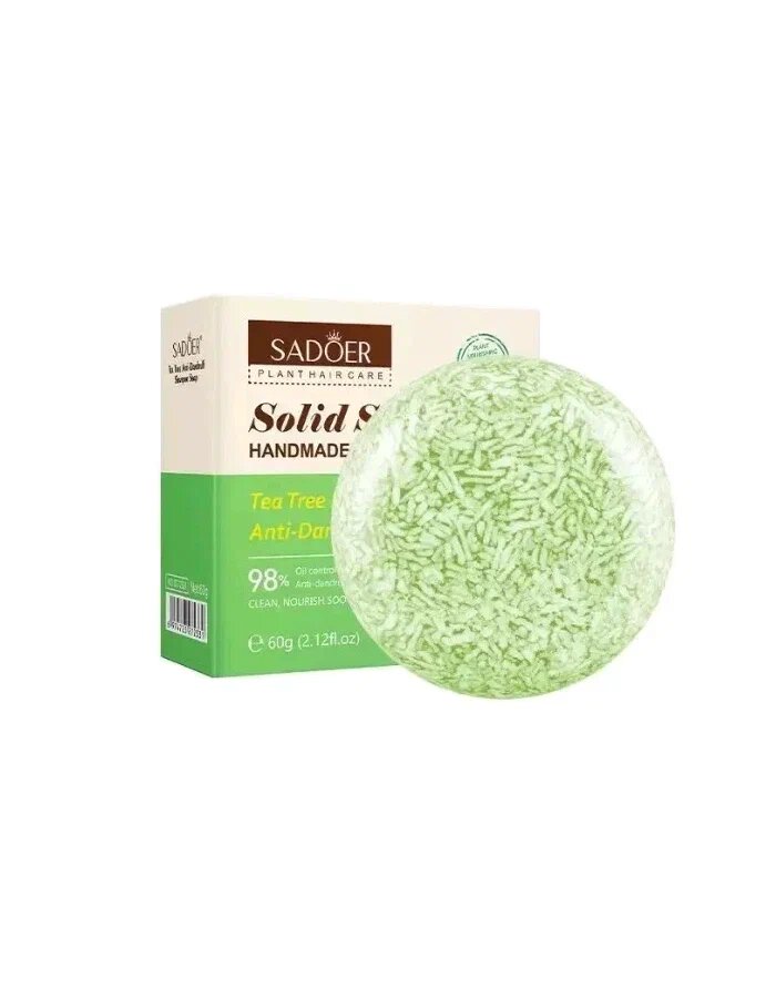 Solid Shampoo Tea Tree Extract, Sadoer (Твёрдый шампунь ручной работы С экстрактом чайного дерева, против перхоти), 60 г.