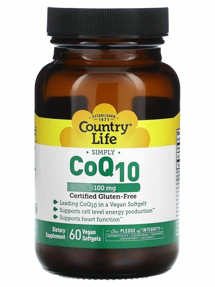 Веганский коэнзим Q10, 100 мг, 60 веганских капсул, Country Life