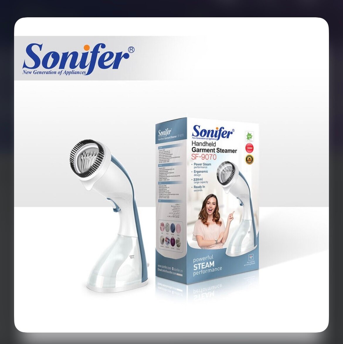Отпариватель для одежды Sonifer SF9070 ручной, вертикальный, портативный, для дома и поездок