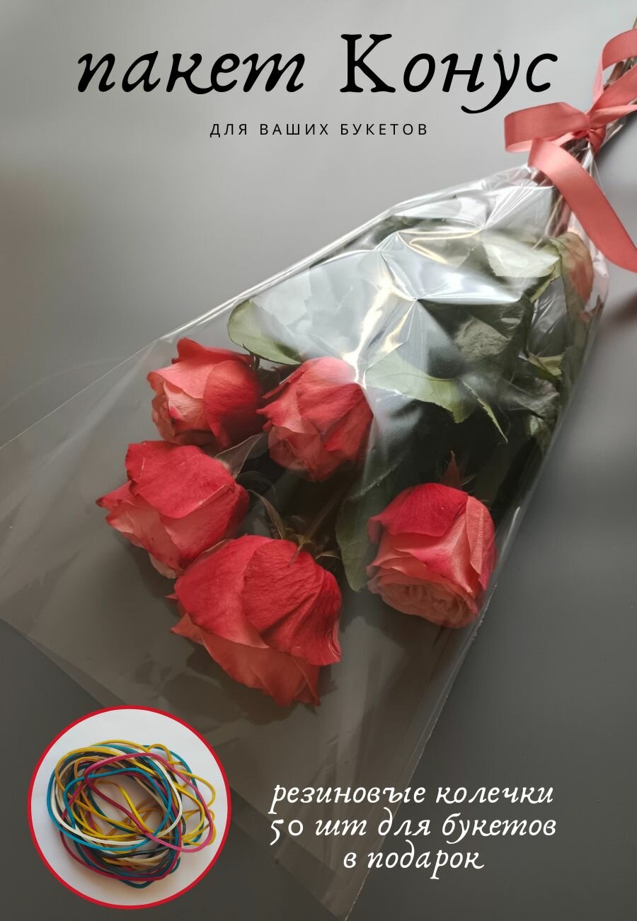 Пакет Конус (трапеция) для цветов прозрачный 33*55*11 50шт.