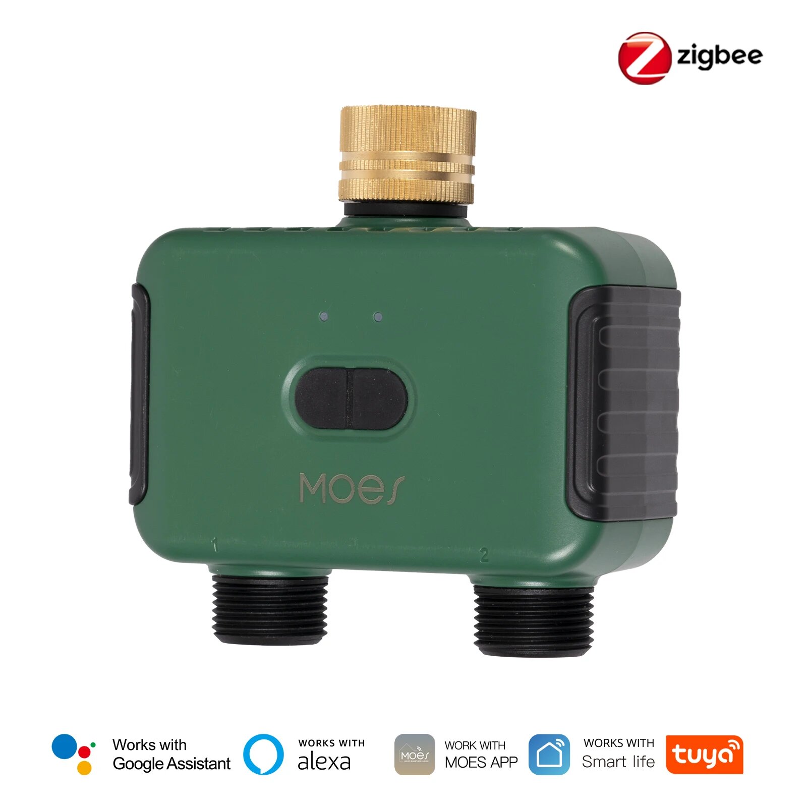 MOES Tuya Smart ZigBee 2-выпускной таймер воды латунный разбрызгиватель с фильтром программируемое орошение работает с Alexa GoogleHome