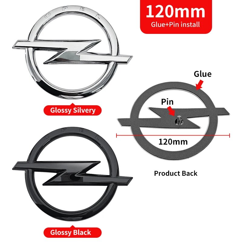 Эмблема Opel 120mm Glossy Silver, с пином
