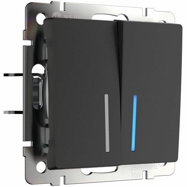Выключатель встраиваемый двухклавишный проходной с подсветкой WERKEL W1122108 черный матовый