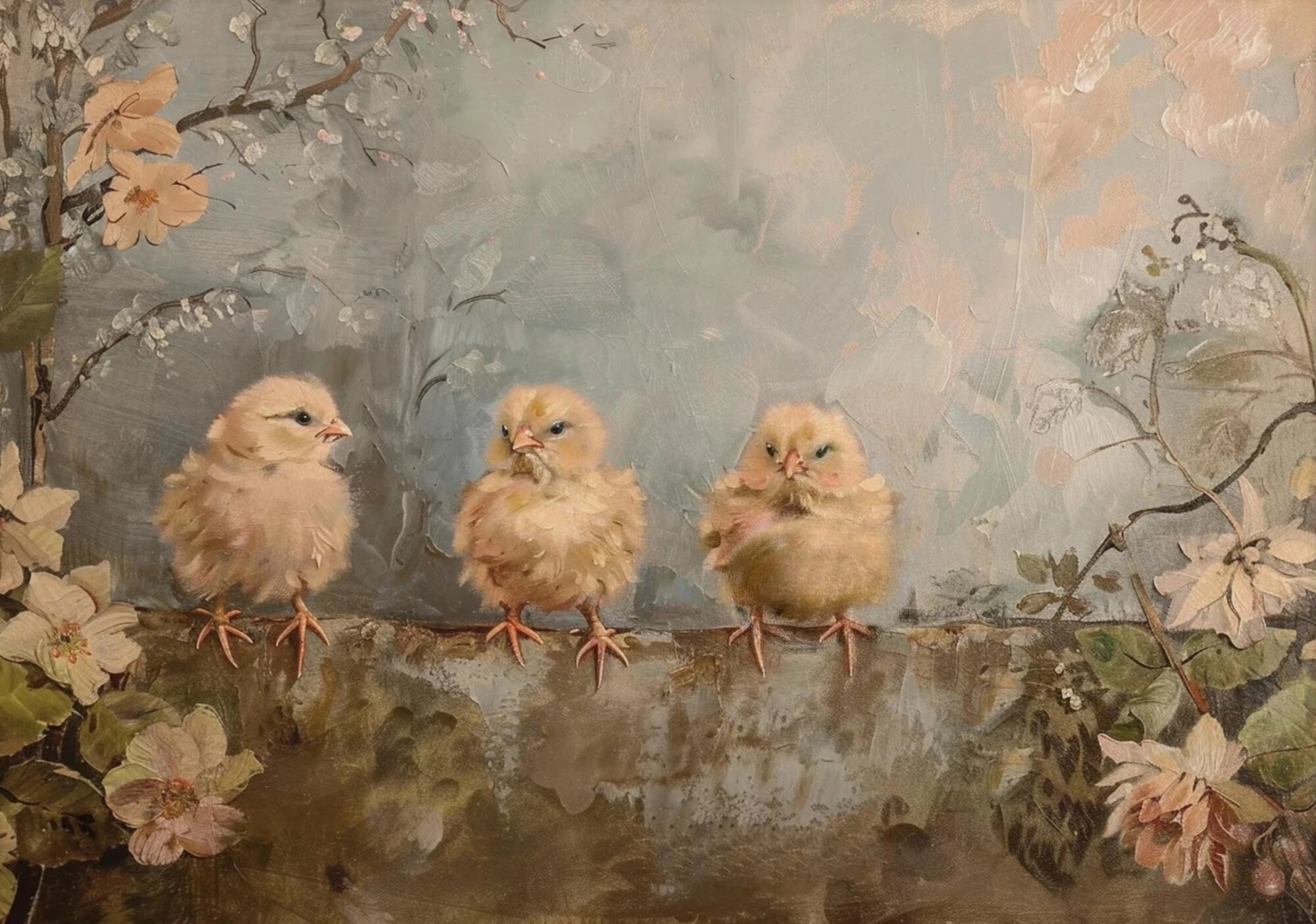 Постер с цыплятами на холсте 30x45см, WO1998-5