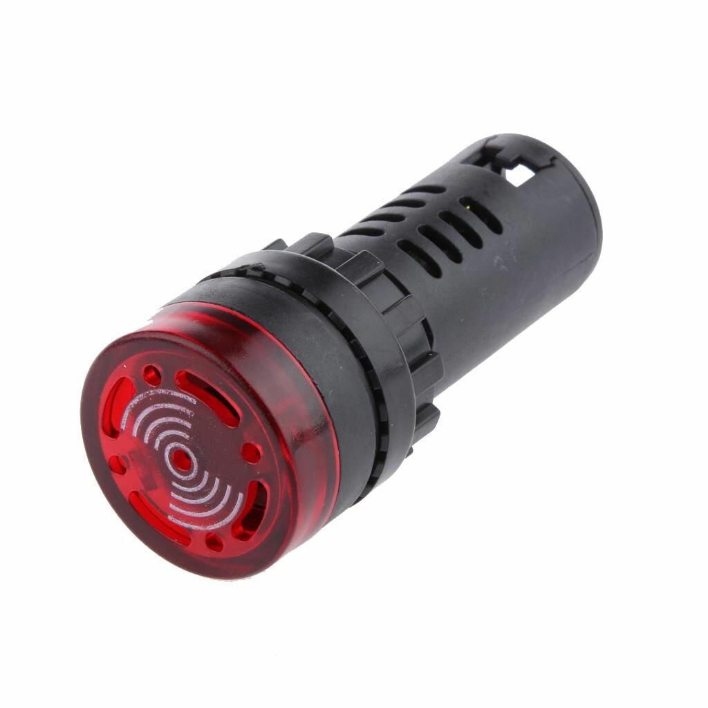 Сигнальная лампа с зуммером AD16-22SM 24В красная LED — мигающий зуммер, монтаж в Ø22 мм, размеры 65×25 мм, ПВХ