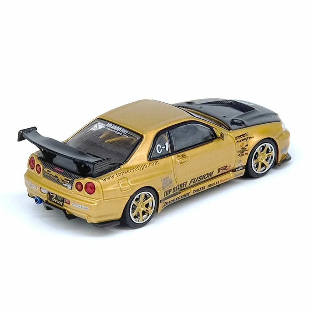 Машинка Inno64 1/64 TOP SECRET R34 GT-R Gold Diecast Scale Model Car
