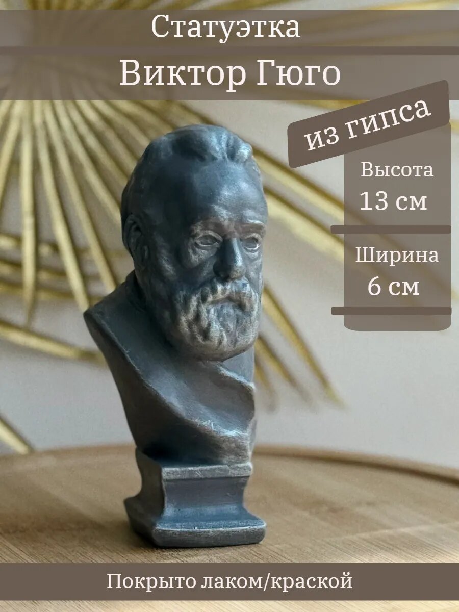 Статуэтка бюст Виктор Гюго, 13 см, из гипса, ручная работа, в цвете