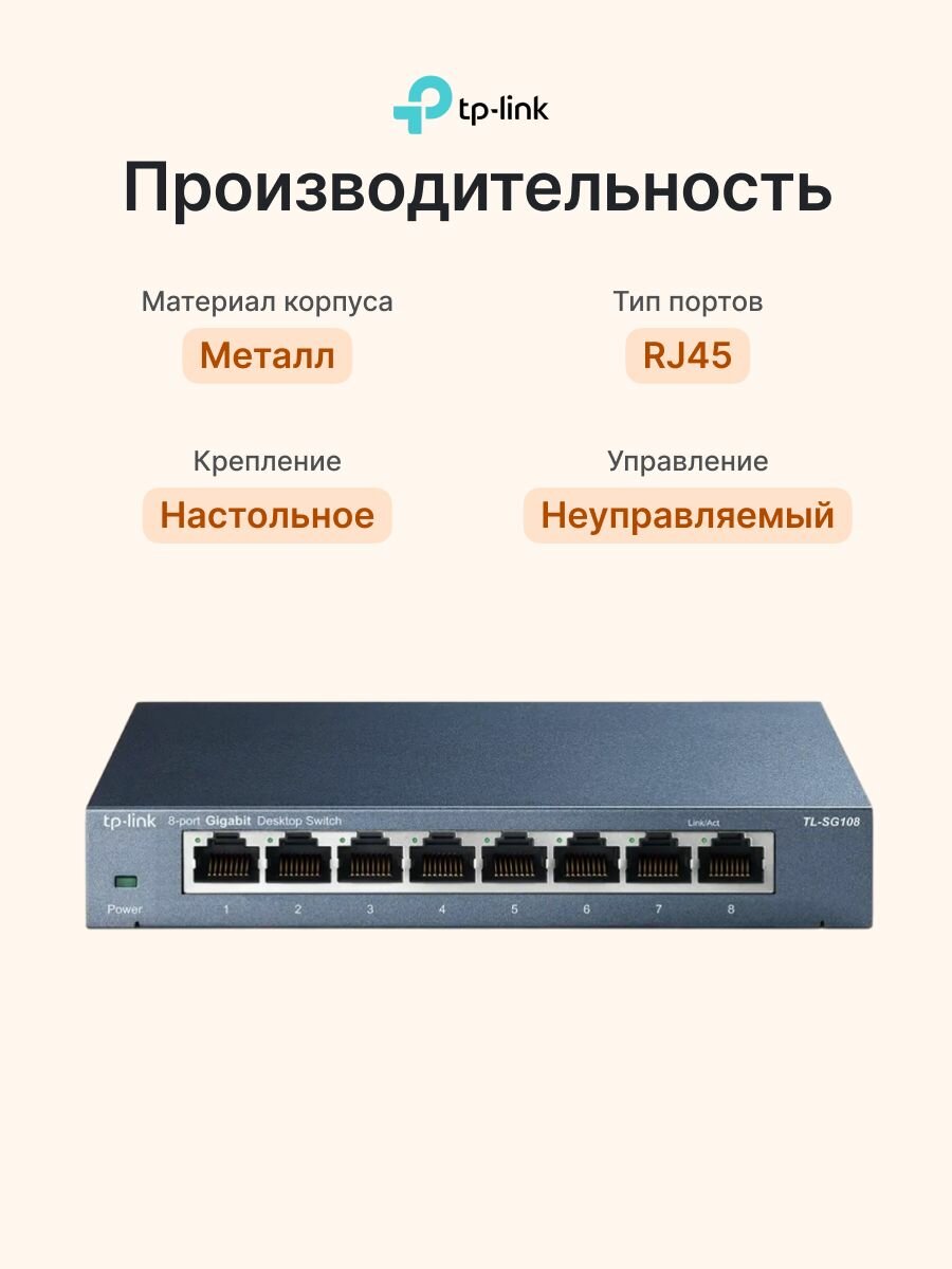 Коммутатор TP-LINK TL-SG108 — фото 1