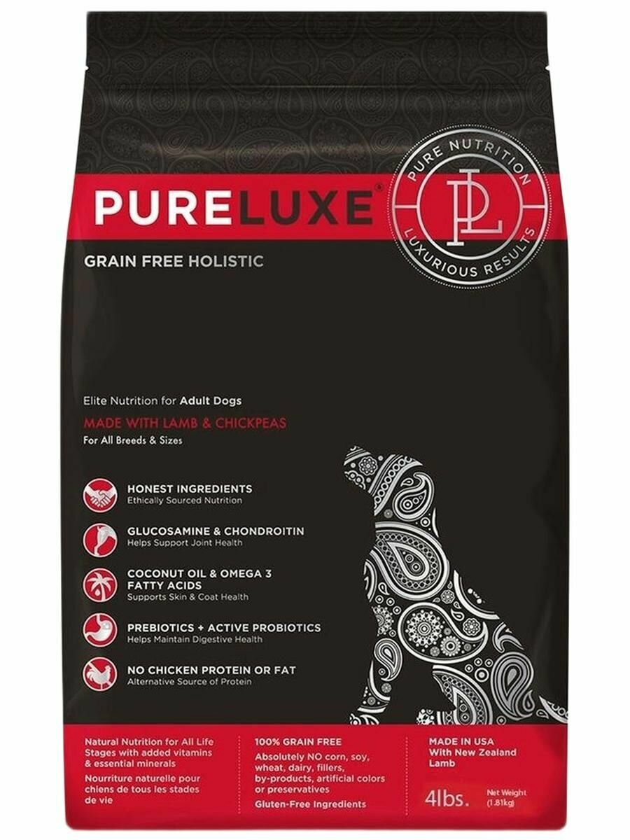 Сухой беззерновой корм PureLuxe Пурлюкс для взрослых собак с ягненком и нутом 1,81 кг