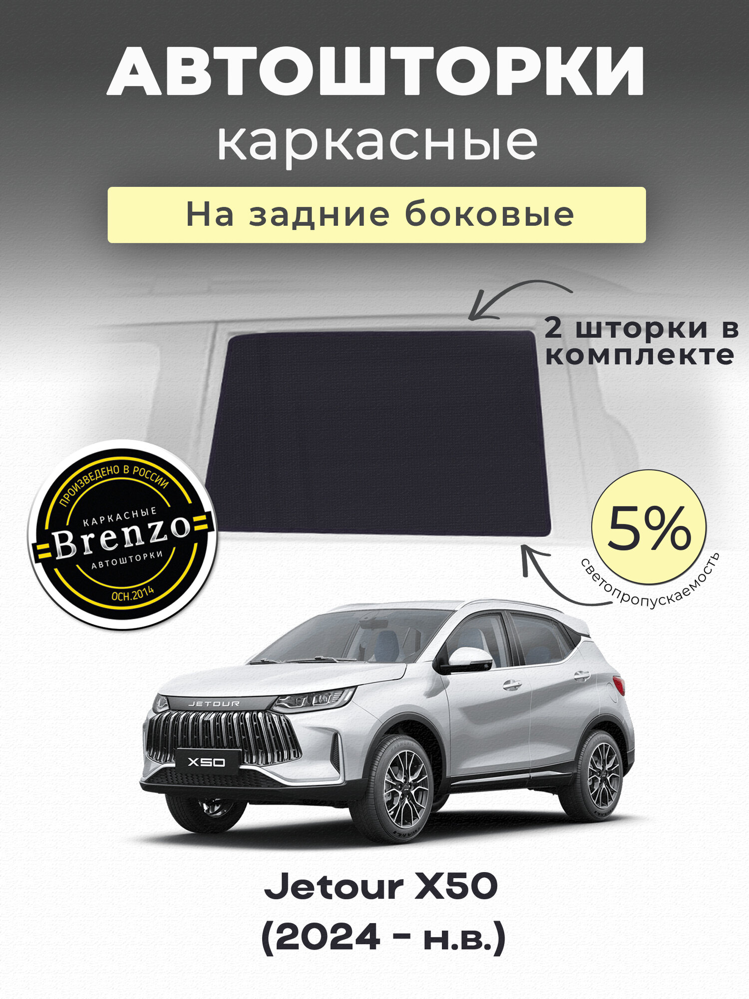 Каркасные шторки Jetour X50 (2024 - н. в) на задние боковые двери 5%, сетки от солнца в машину