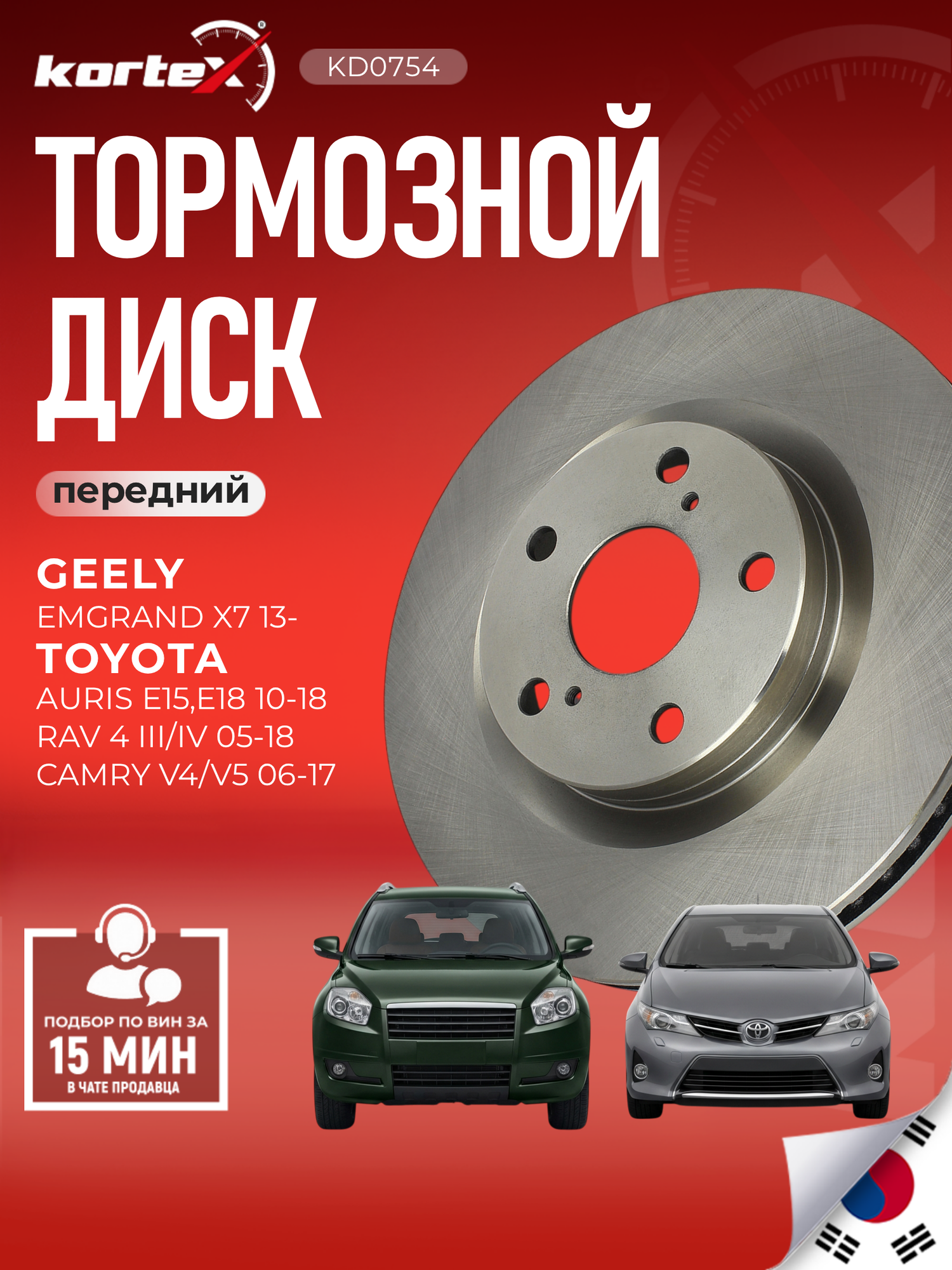 Диск тормозной передний Geely EMGRAND 7/EC7/X7, Toyota Alphard/AURIS/AVALON/Camry/HARRIER/Matrix/RAV4, Lexus ES/IS