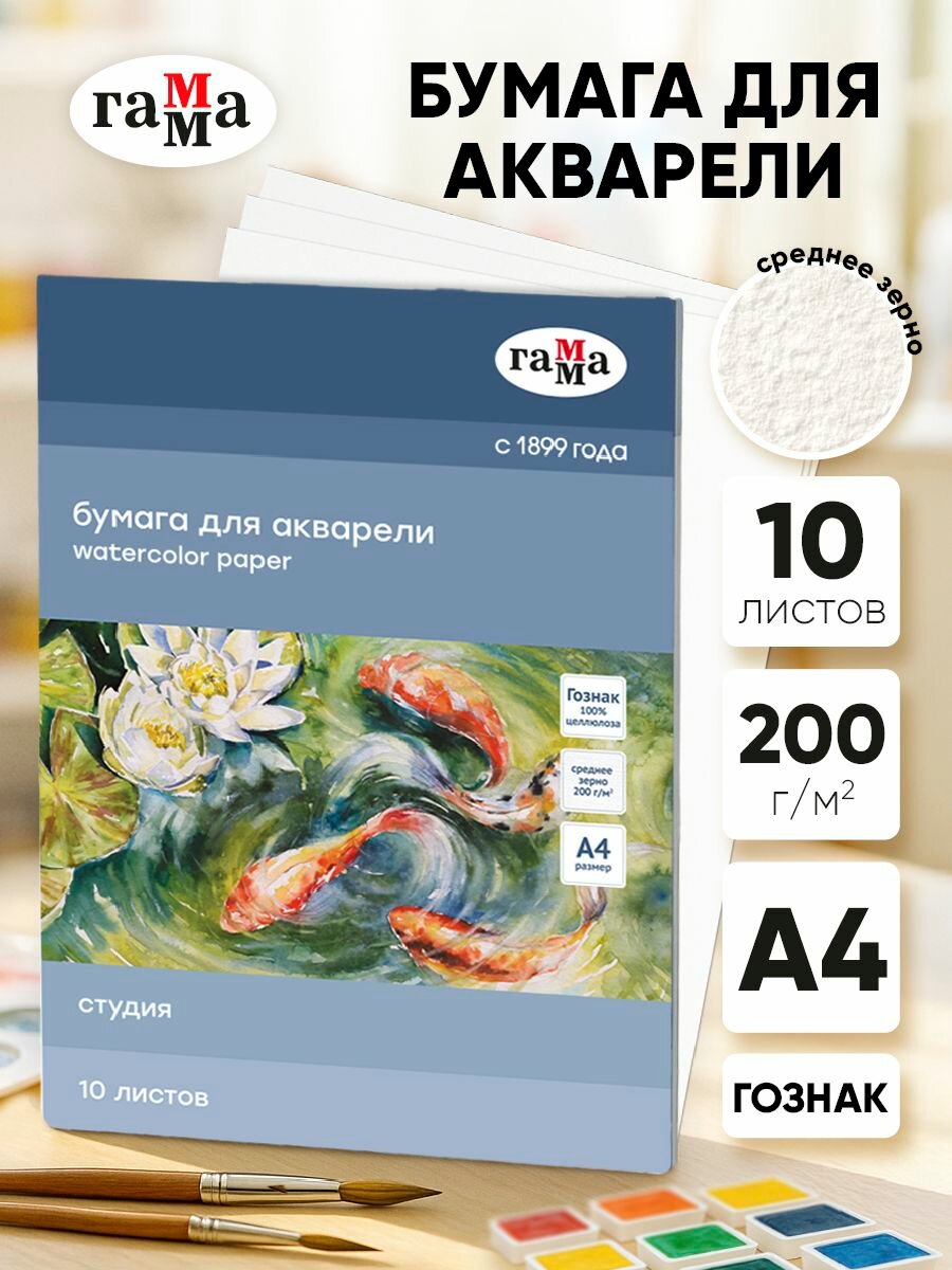 Бумага А4 для акварели Гознак 200 г/м2 10 листов бумага для акварели акварельная бумага бумага для рисования