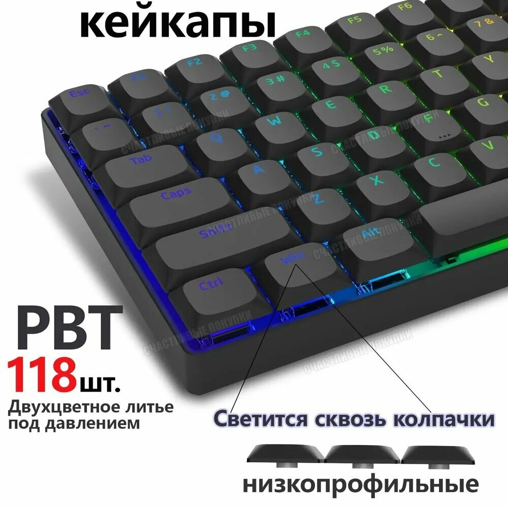 Низкопрофильные кейкапы для клавиатуры, черное, Skyline R2, low profile,118шт. пбт низкопрофильные кейкапы pbt xvx keycaps