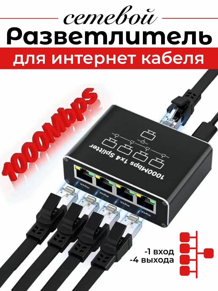 Сетевой разветвитель для интернет кабеля на 1/4 порта RJ45