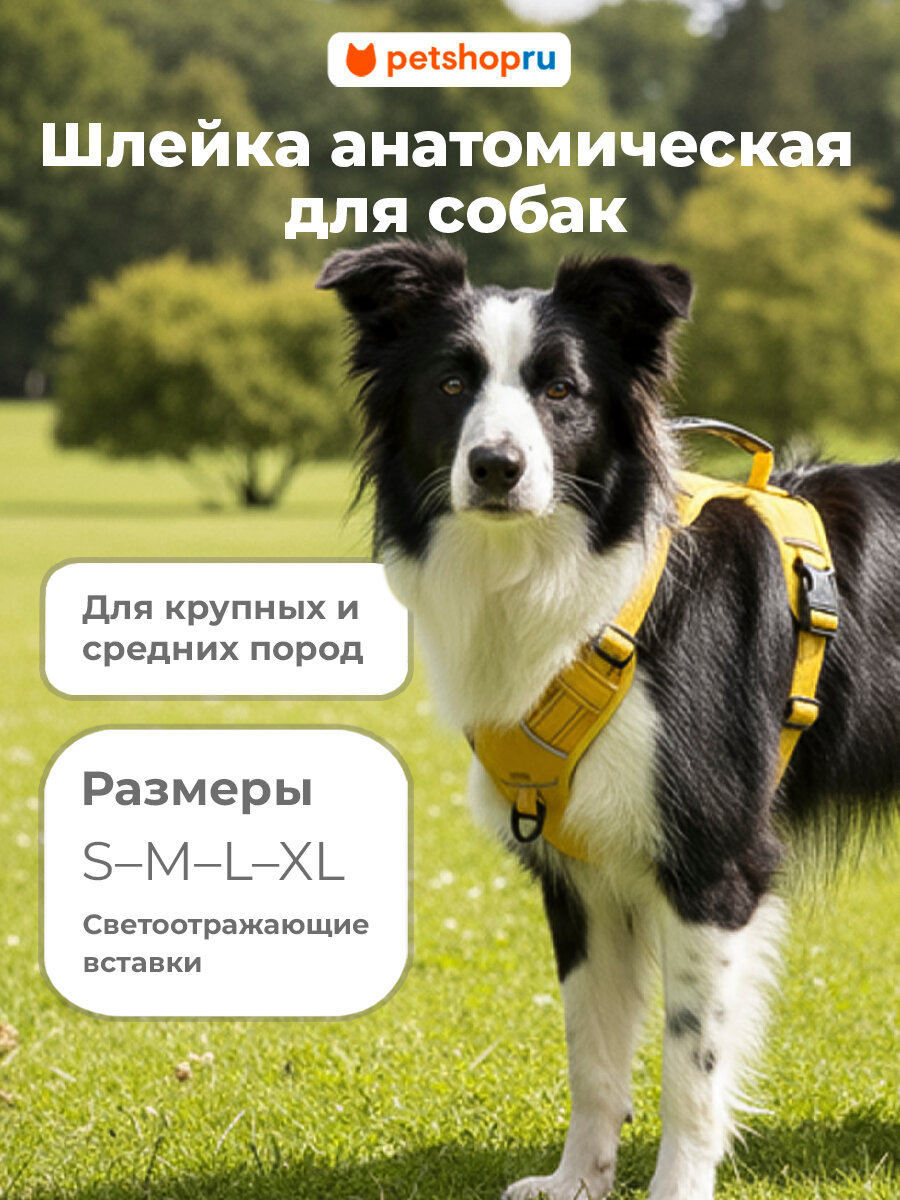 PETSHOP Шлейка для собак регулируемая с ручкой "Анатомик", желтая, S