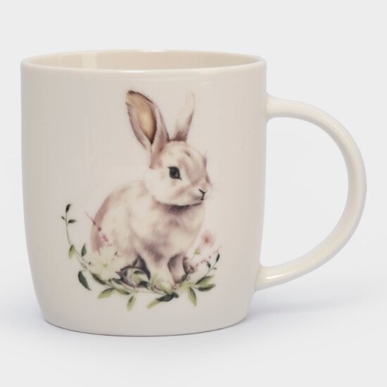 Кружка Anna Lafarg Bunny 360 мл, фарфор, белая, Кролик в цветах (ANLAF-MJ25-08264)