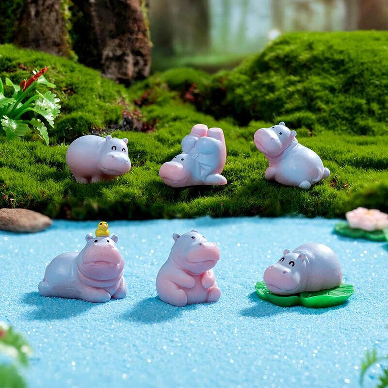 Мини-фигурка бегемота из полимера, набор из 6 штук