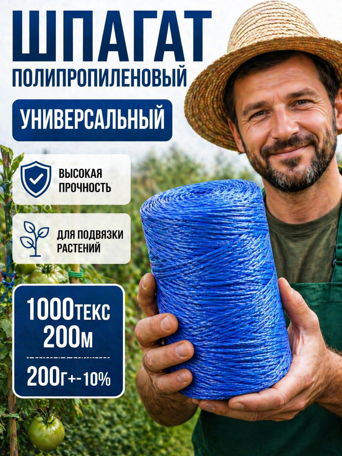Шпагат полипропиленовый 200 м (200 грамм)1000 тэкс веревка для подвязывания растений