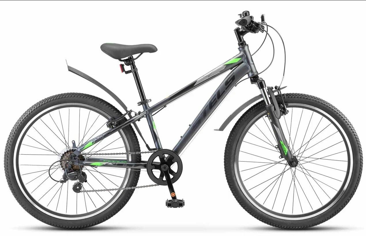 Велосипед STELS TURBO-400 V 24, колесо 24', рост 12', сезон 2025-2026, темно-серый/зеленый