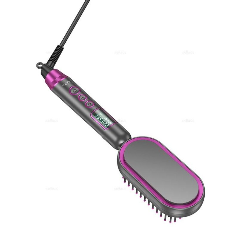 Расческа-выпрямитель для волос Hoco Straight Hair Comb HP44, Дисплей, Быстрый нагрев 6 режимов, 85W, EU, Cерый/Фиолетовый