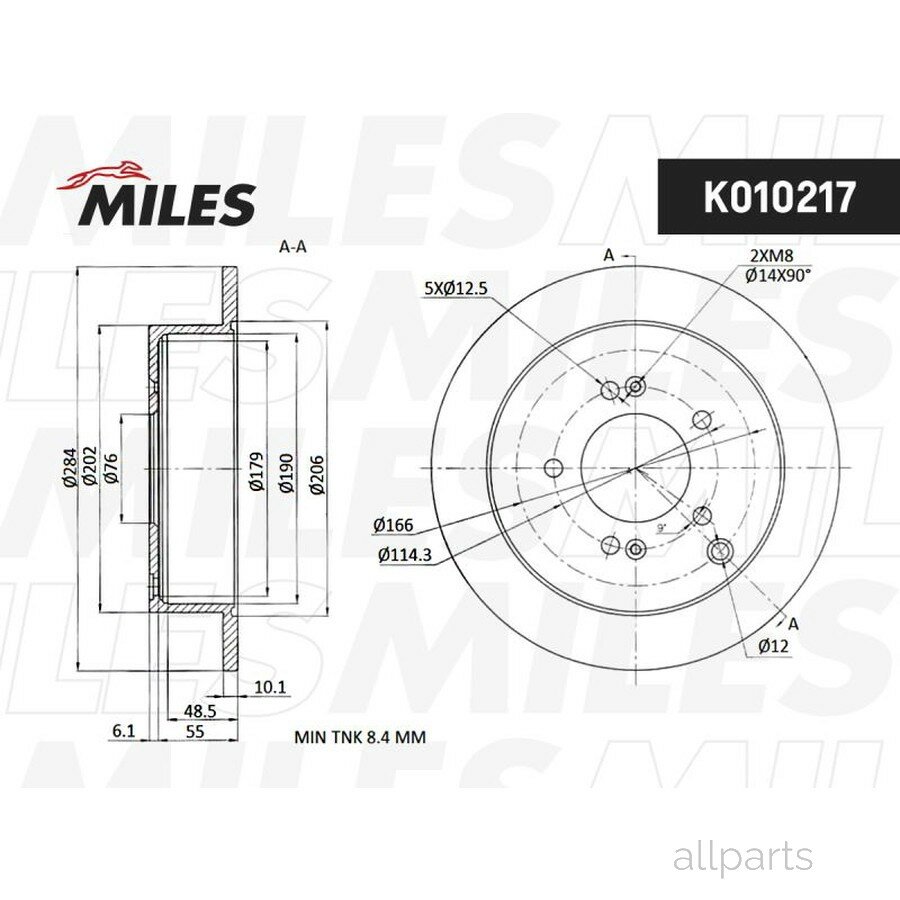 MILES K010217 Диск тормозной HYUNDAI ix35/SANTA FE (SM)/TRAJET/TUCSON/KIA SPORTAGE 04- задний