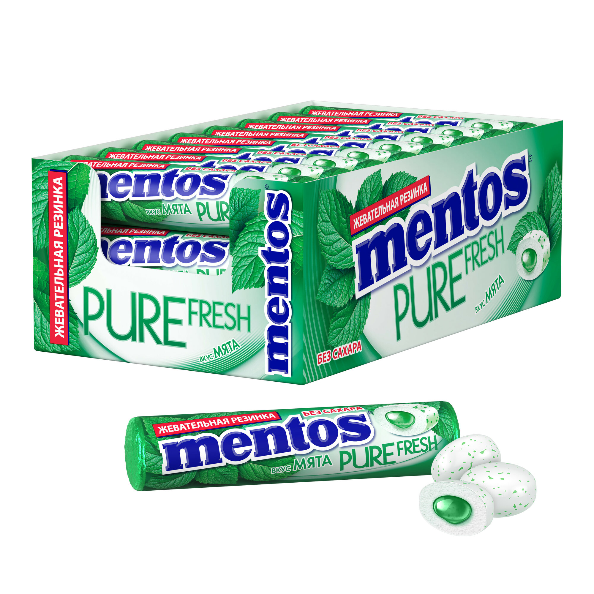 Жевательная резинка Mentos Pure Fresh вкус мята 372 гр. (24х15,5 гр.)