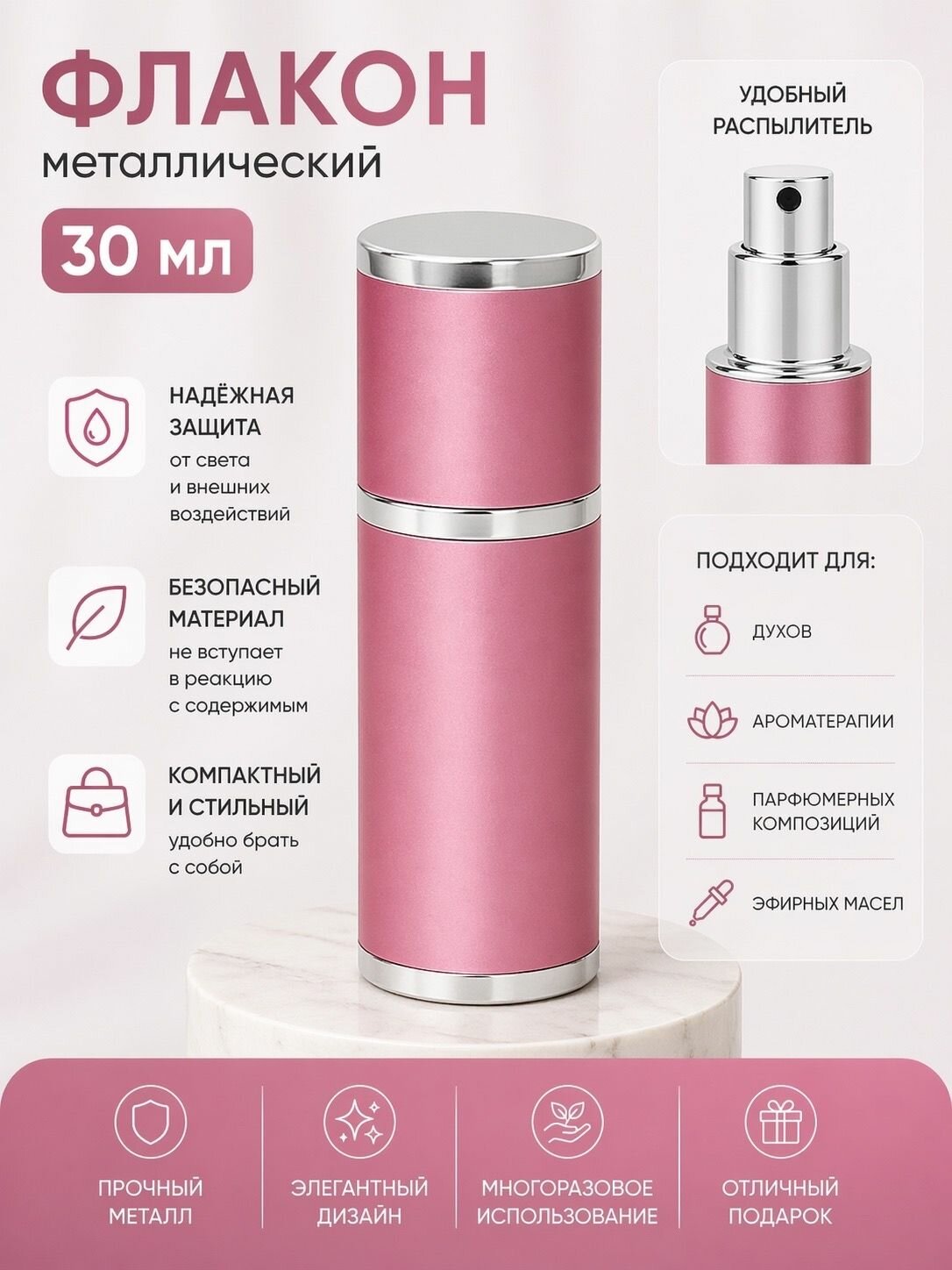 Флакон-спрей атомайзер металлический 30мл